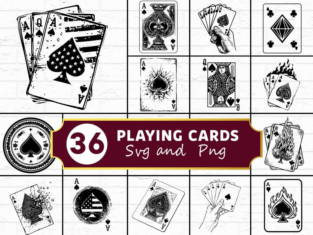 Playing Cards SVG PNG Bundle, Card Suit Silhouette Clipart, Casino Game ...