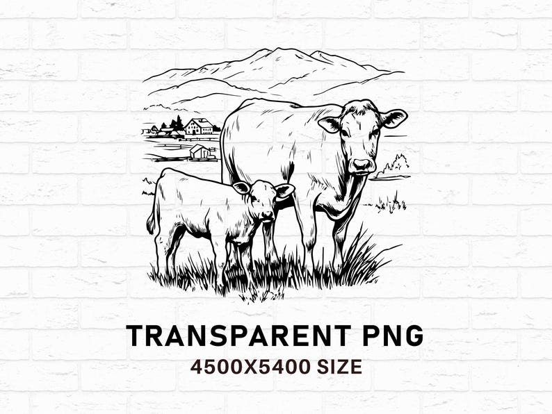 Angus Cow and Calf SVG PNG Bundle, Farm Animal Silhouette Clipart ...