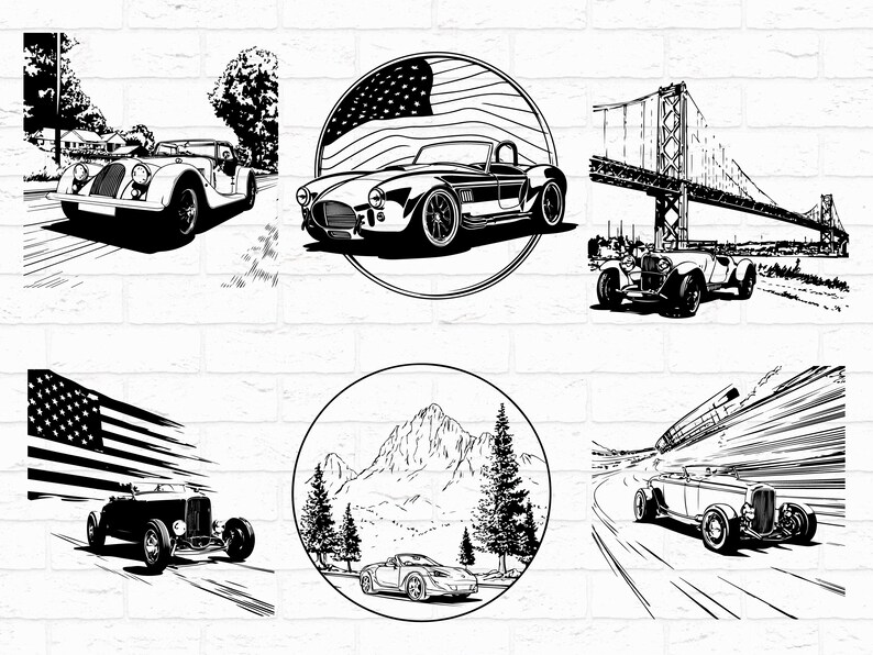 Roadster SVG PNG Bundle, Classic Car Silhouette Clipart, Vintage Auto ...