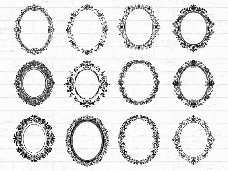 Decorative Oval Frame SVG PNG Bundle, Vintage Silhouette Clipart ...