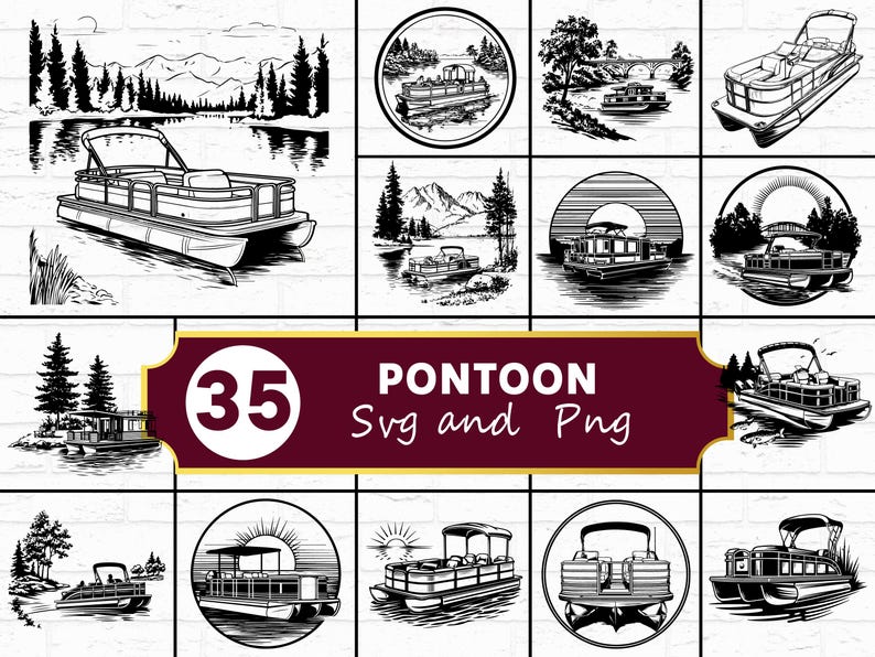 Pontoon SVG PNG Bundle, Lake Boat Silhouette Clipart, Summer Boating ...
