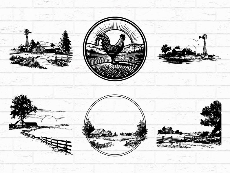 Farm Ranch SVG PNG Bundle, Barn Silhouette Clipart, Country Farmhouse ...