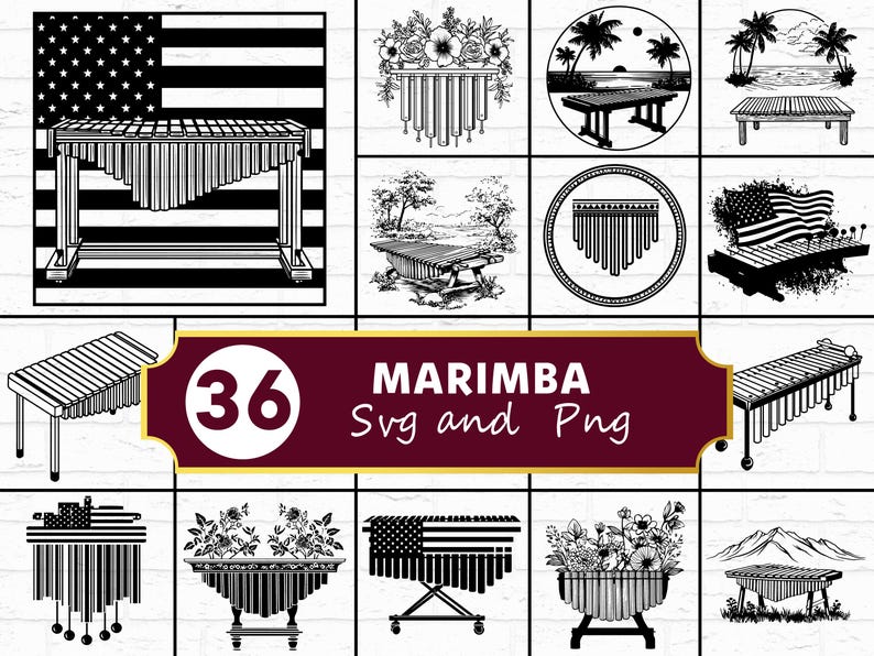 Marimba Silhouette SVG Bundle | Percussion Instrument SVG PNG for ...