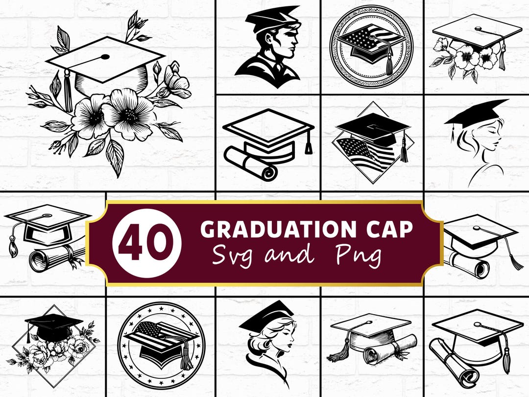 Graduation Cap SVG PNG Bundle, Grad Hat Silhouette Clipart, School ...