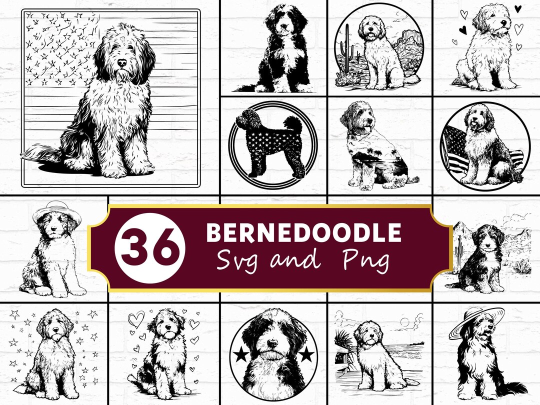 Bernedoodle Silhouette SVG Bundle | Doodle Dog SVG PNG Clipart for ...