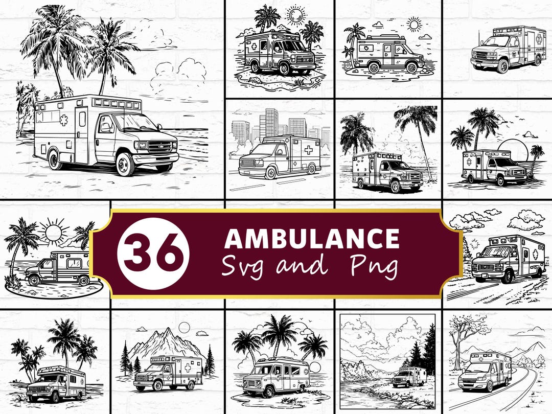 Ambulance Silhouette SVG Bundle | Emergency Vehicle SVG PNG Clipart for ...