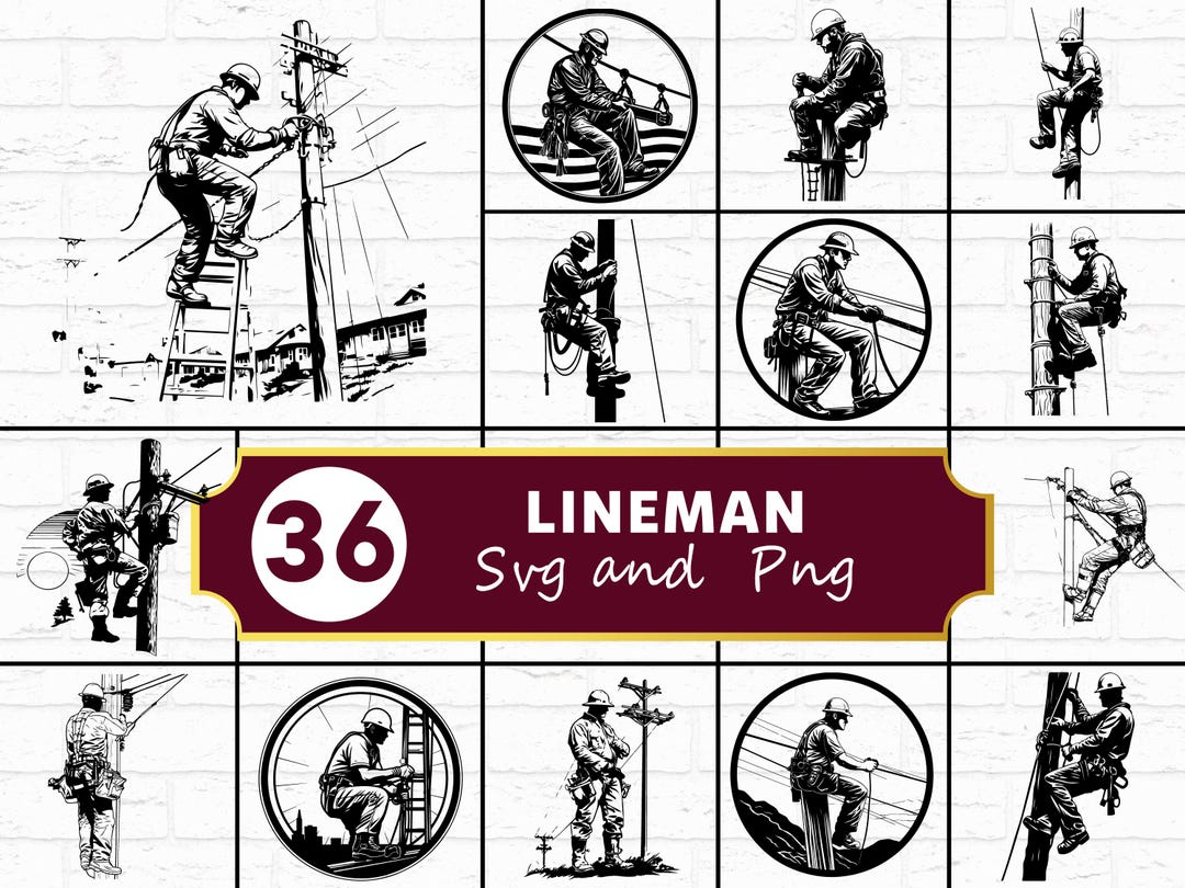 Lineman SVG PNG Bundle, Electrical Worker Silhouette Clipart, Utility ...