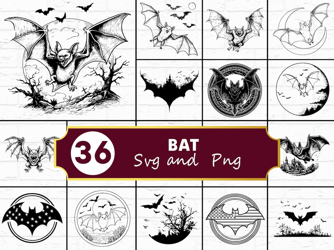 Fledermaus SVG PNG Bundle, Halloween Silhouette Clipart, Gothic Nacht ...