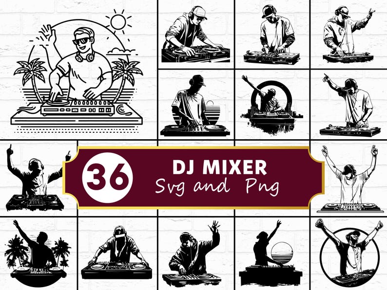 DJ Mixer SVG PNG Bundle, Music Silhouette Clipart, Turntable Party ...