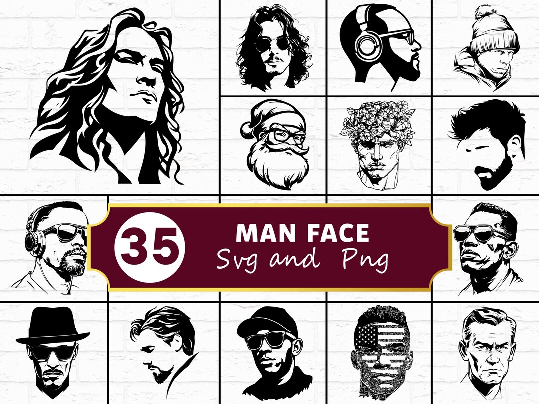 Man Face SVG PNG Bundle, Male Silhouette Clipart, Portrait Cricut Files ...
