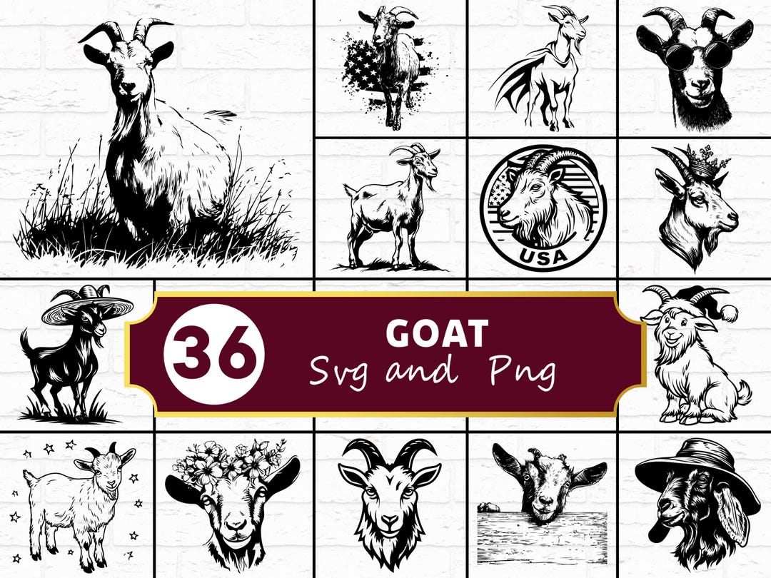 Goat SVG PNG Bundle, Farm Goat Silhouette Clipart, Country Livestock ...