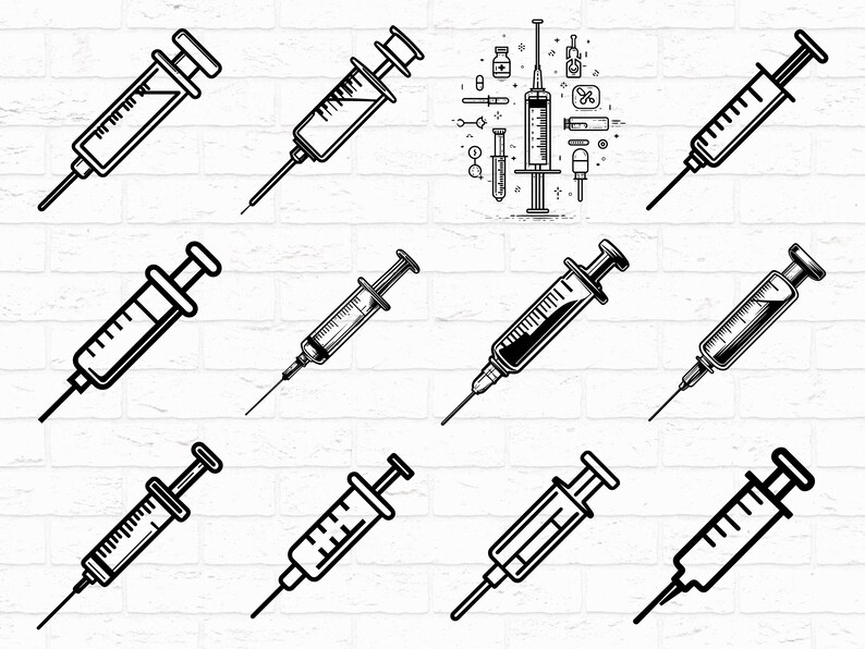 Syringe SVG Bundle, Medical Injection Silhouette PNG, Nurse Needle ...