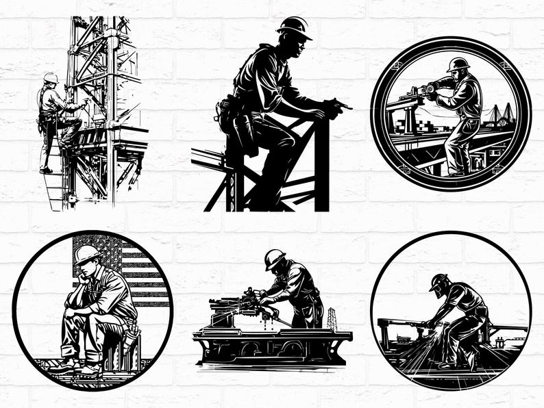 Structural Ironworker SVG PNG Bundle, Construction Silhouette, Welding ...