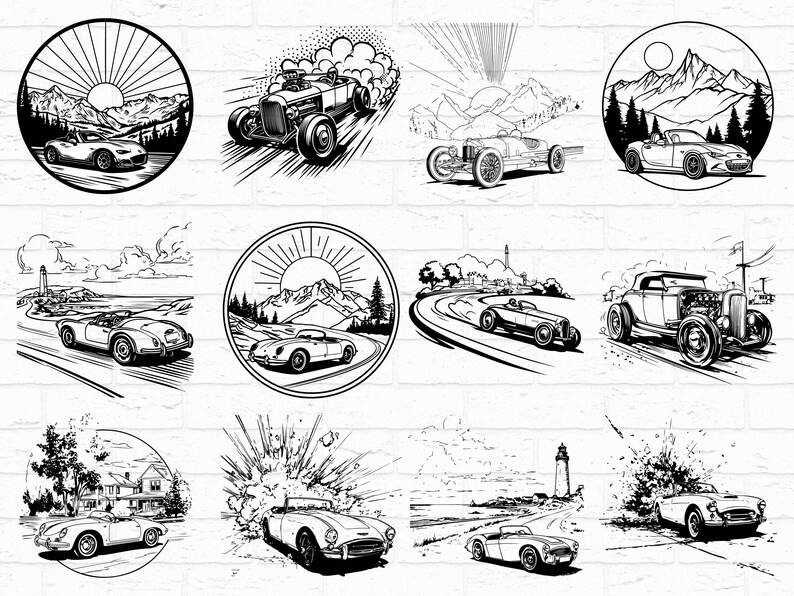 Roadster SVG PNG Bundle, Classic Car Silhouette Clipart, Vintage Auto ...