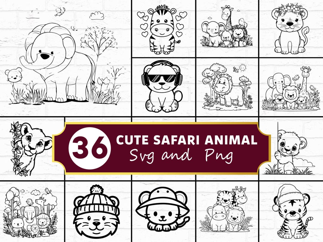 Safari Animal SVG PNG Bundle, Jungle Silhouette Clipart, Baby Nursery ...