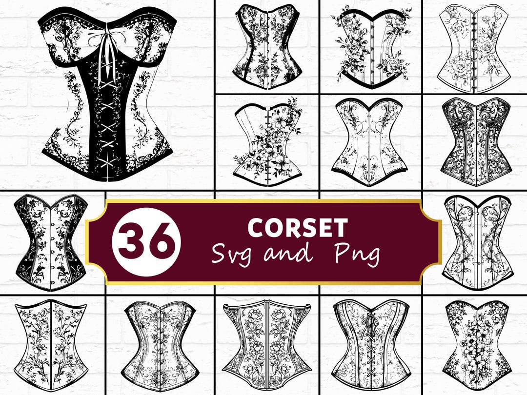 Corset SVG Bundle, Bustier PNG Clipart, Lingerie Silhouette Cricut Cut ...