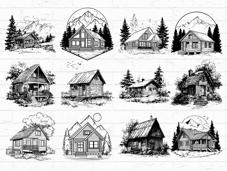 Wooden House Silhouette SVG Bundle | Rustic Cabin Home SVG PNG Cricut ...