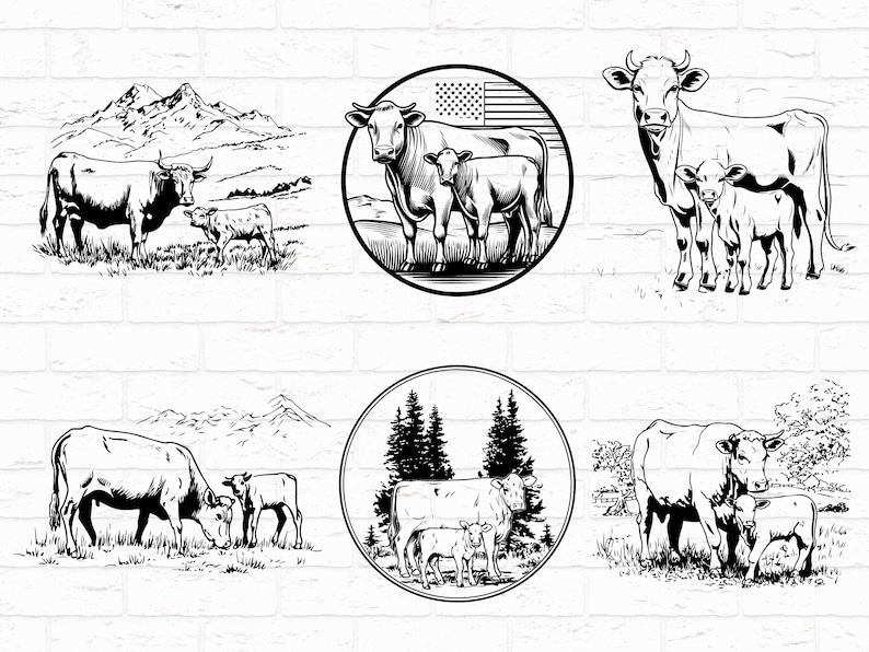 Angus Cow and Calf SVG PNG Bundle, Farm Animal Silhouette Clipart ...