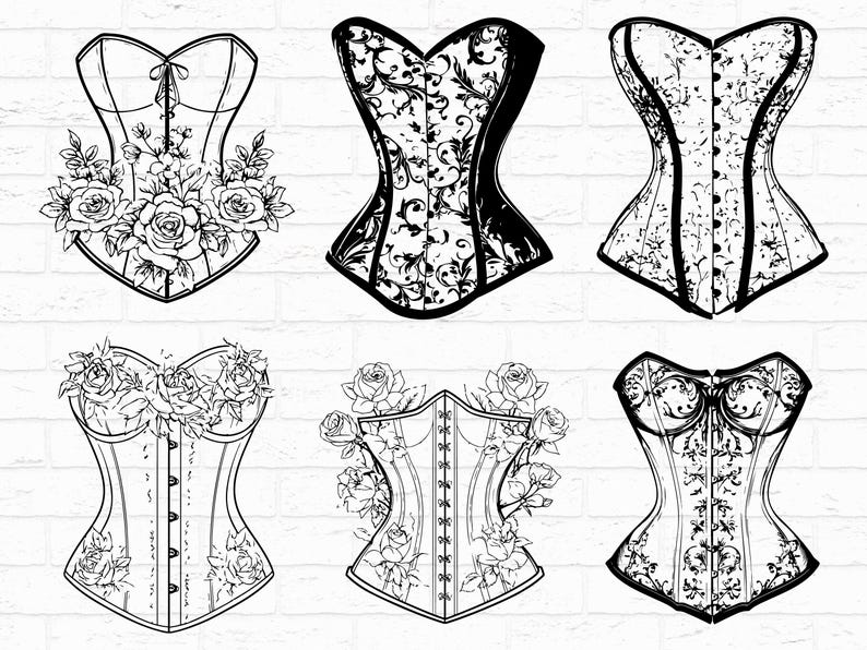 Corset SVG Bundle, Bustier PNG Clipart, Lingerie Silhouette Cricut Cut ...