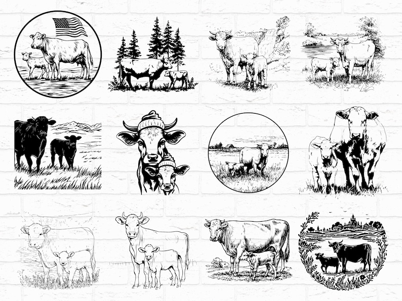 Angus Cow and Calf SVG PNG Bundle, Farm Animal Silhouette Clipart ...