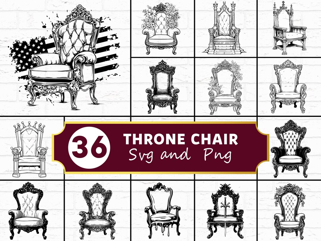 Throne Chair SVG PNG Bundle, Royal Luxury Silhouette Clipart, King ...