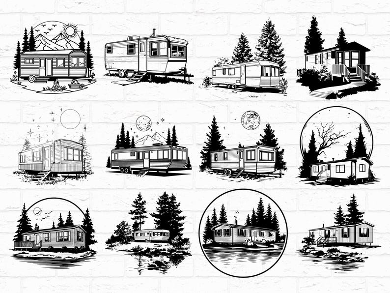 Mobile Home Silhouette SVG Bundle | RV Trailer Svg Png Clipart for ...