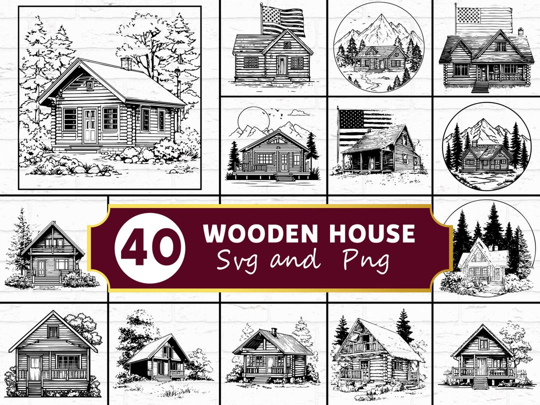 Wooden House Silhouette SVG Bundle | Rustic Cabin Home SVG PNG Cricut ...