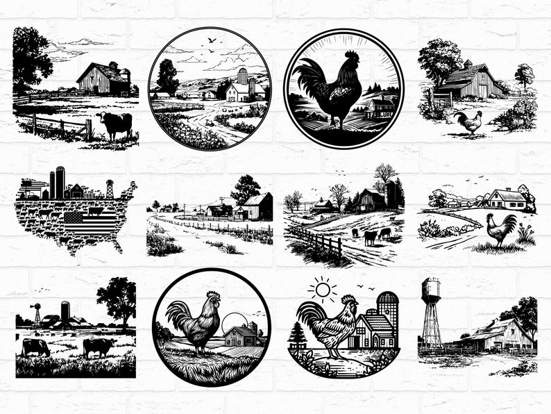 Farm Ranch SVG PNG Bundle, Barn Silhouette Clipart, Country Farmhouse ...