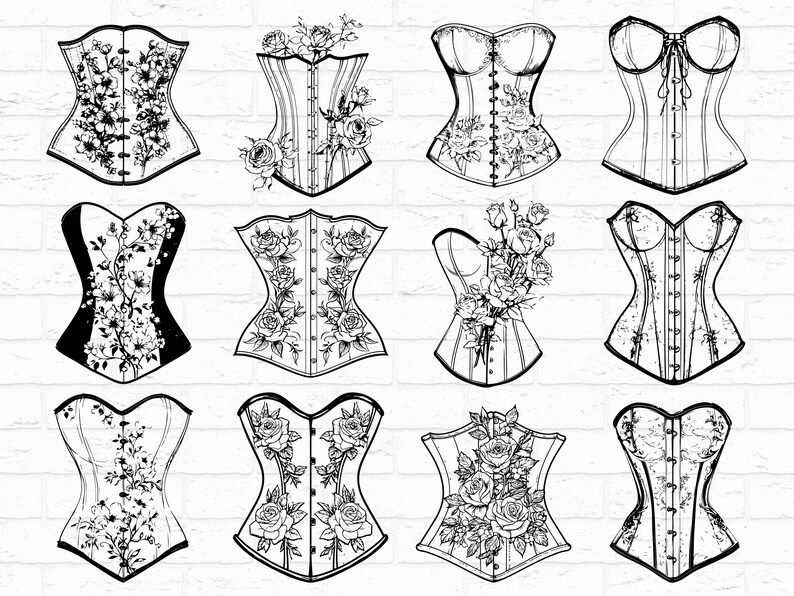 Corset SVG Bundle, Bustier PNG Clipart, Lingerie Silhouette Cricut Cut ...