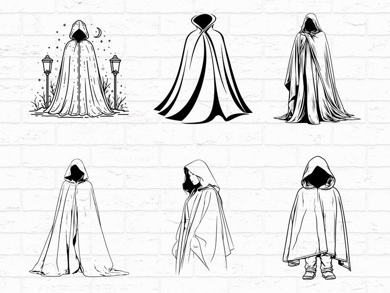 Cloak SVG PNG Bundle, Wizard Silhouette Clipart, Gothic Halloween ...