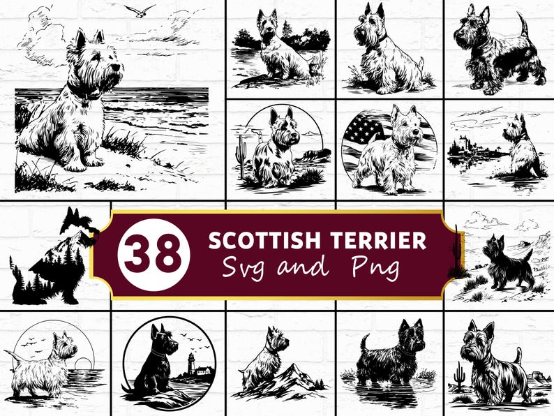 Scottish Terrier Silhouette SVG Bundle | Scottie Dog Breed SVG PNG ...