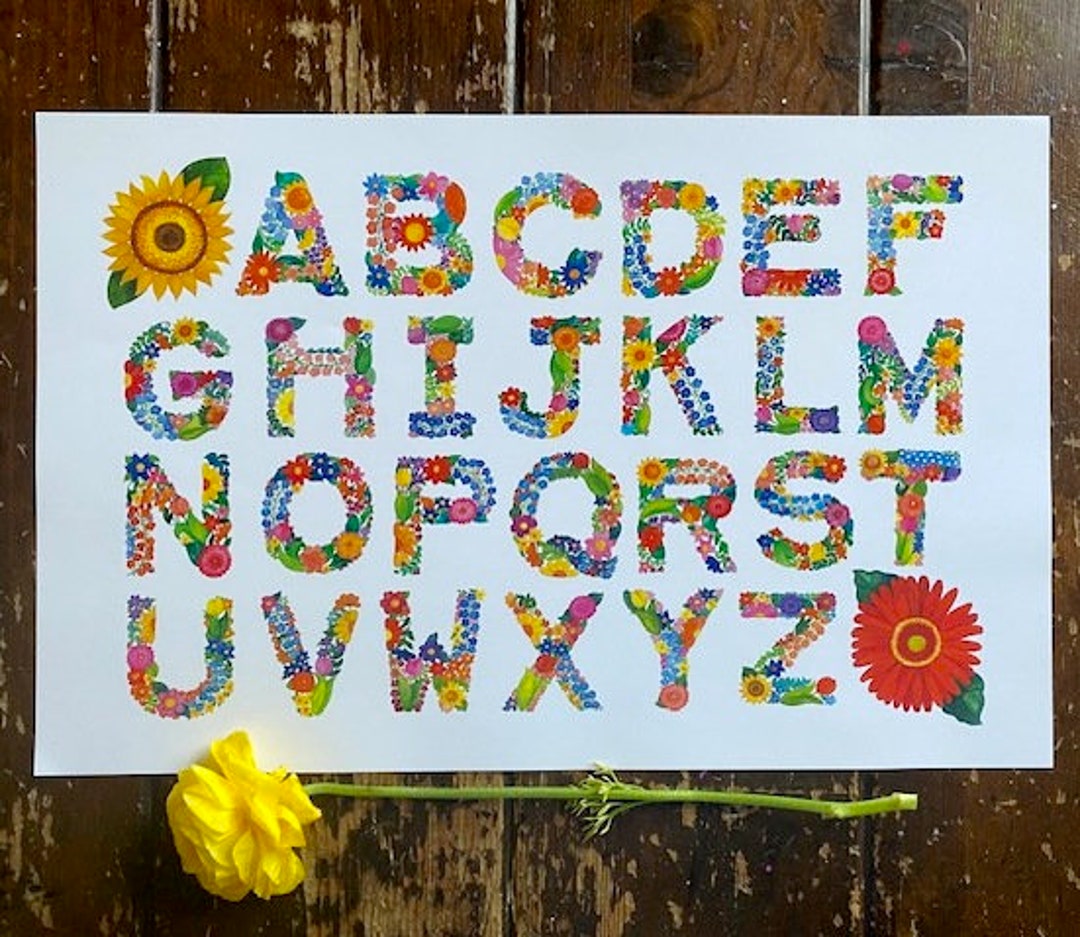 Watercolor Flowers Alphabet Poster - Etsy