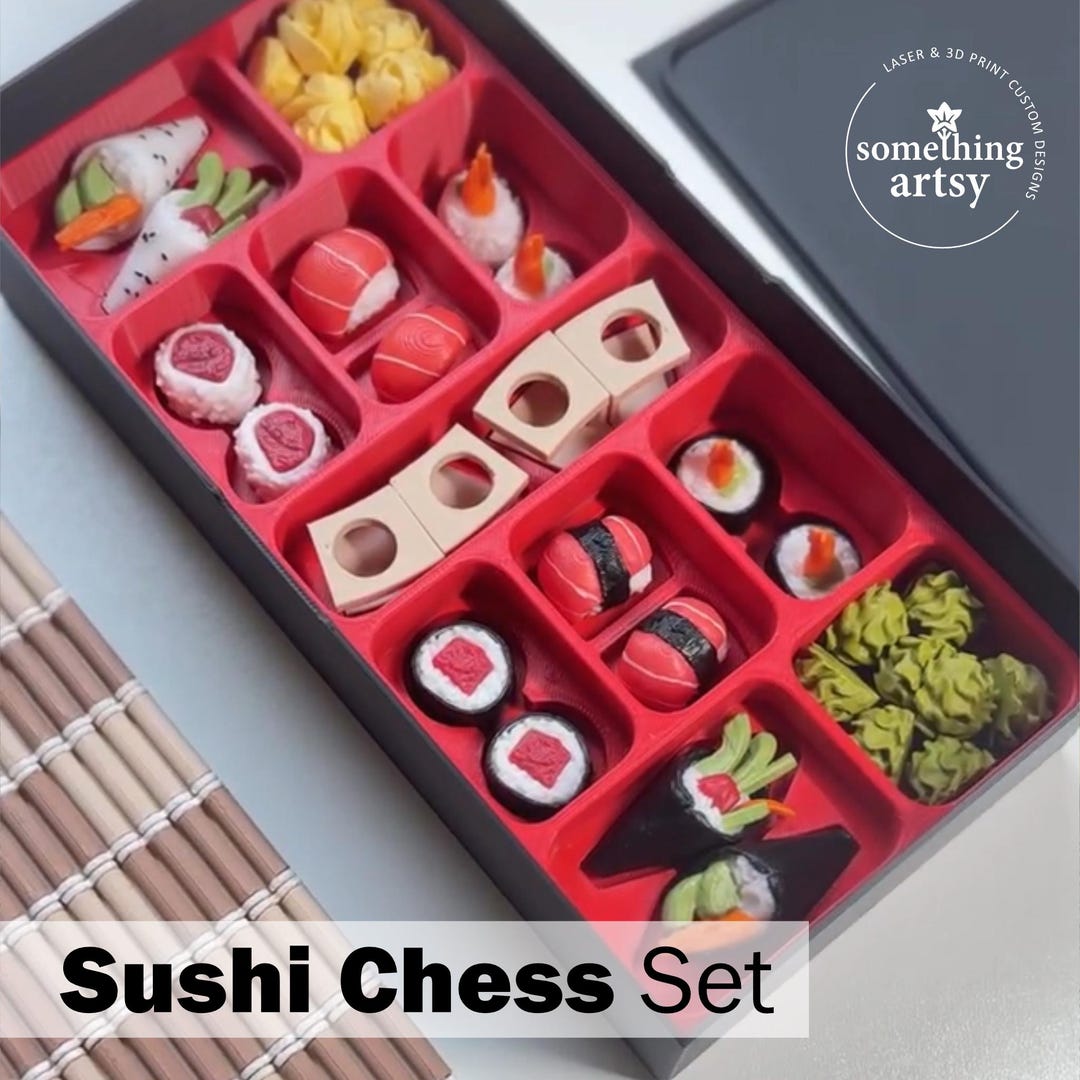 Sushi Chess Set – 3D Printed Chess Pieces With Board & Box – Unique ...