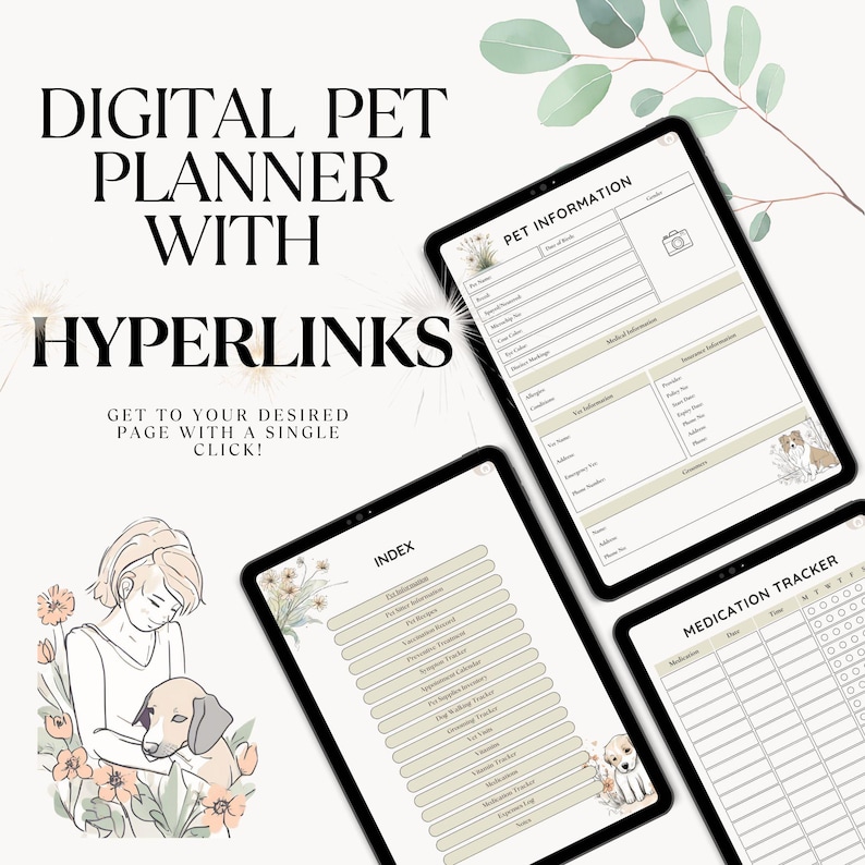Pet Care Planner Tracker Template Digital With Hyperlinks for Dog, Cat ...