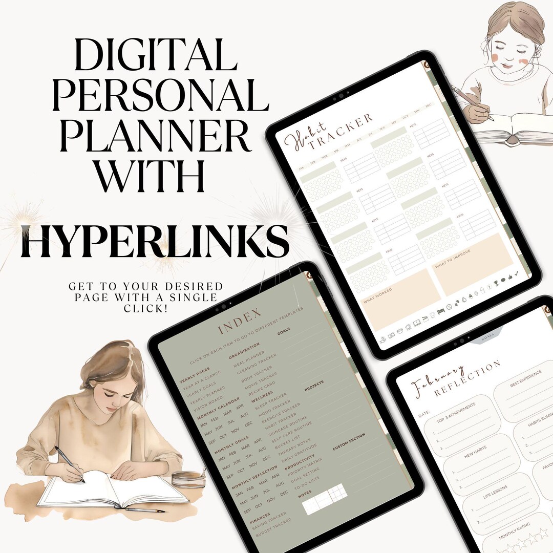 Planner Digital Essentials Tracker Template With Hyperlinked Calendar ...