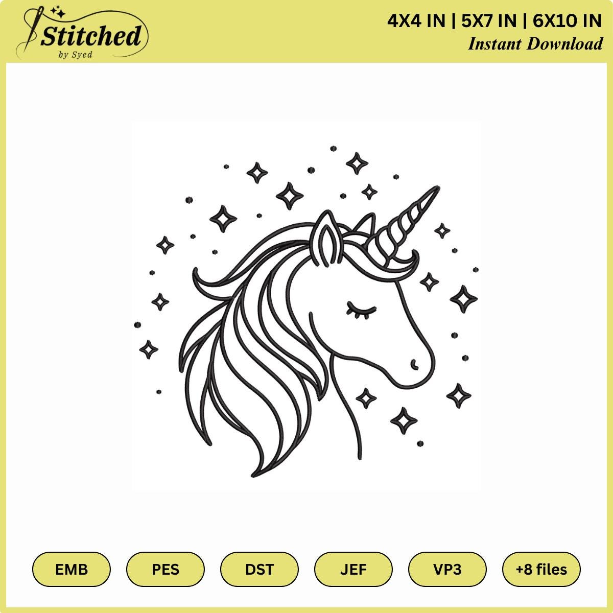 Unicorn Outline Embroidery Design: Magical Head Pattern (digital ...