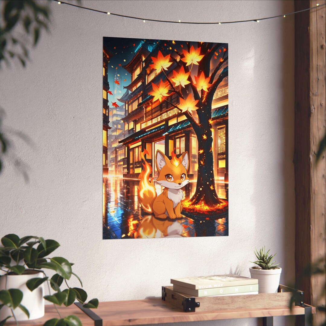 Cyberpunk Poster Japan Inspired Anime Style Autumn Fox Fire Gift Kawaii ...