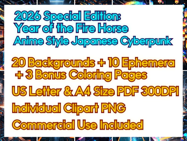 2026 Fire Horse Japanese Cyberpunk Junk Journal Pages, Printable ...
