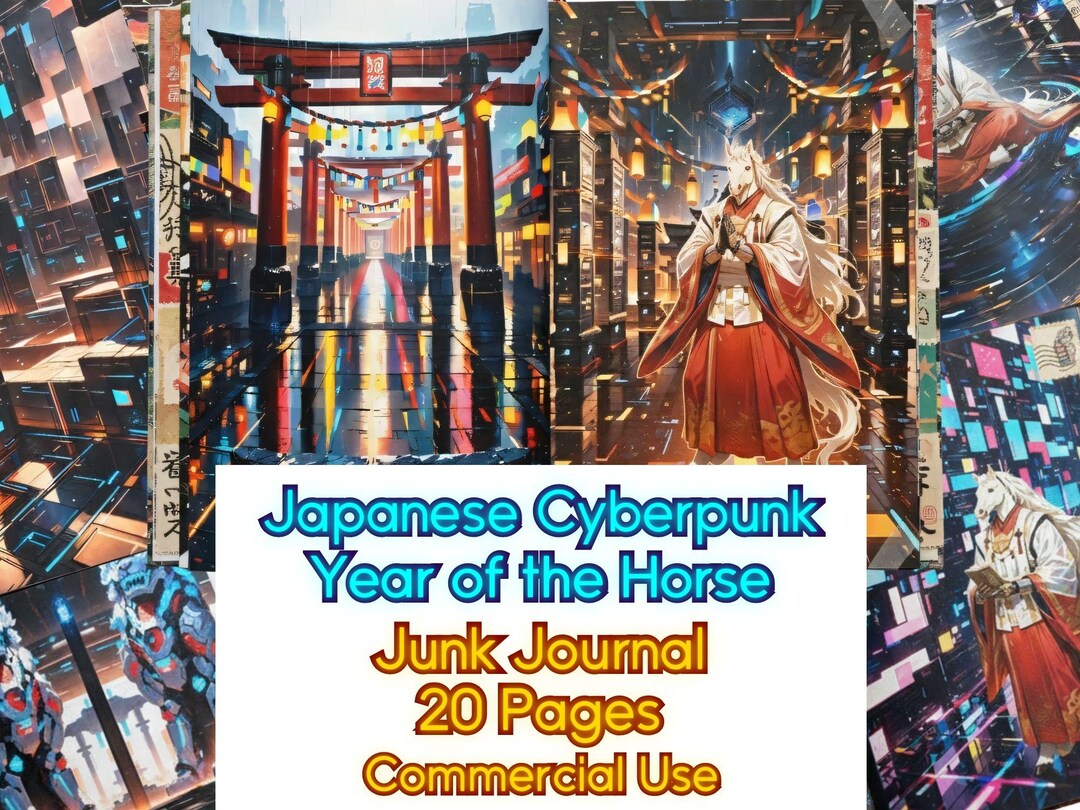 2026 Fire Horse Japanese Cyberpunk Junk Journal Pages, Printable ...