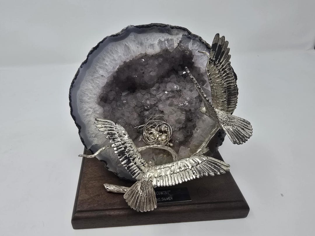 Stan Bentall Sculpture Quartz "homecoming" Sterling Silver Eagles and ...