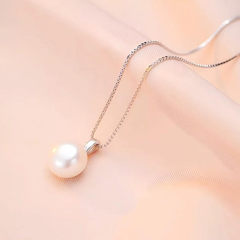 Dainty Single Pearl Necklace – Platinum Plated 925 Sterling Silver ...