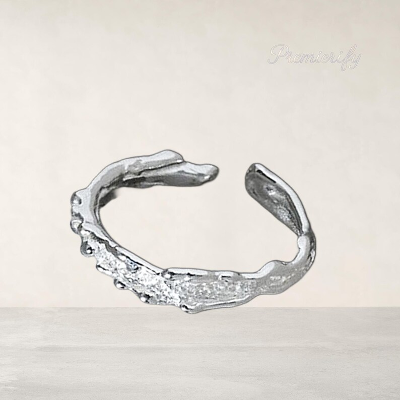 Molten Ring – Organic Textured Open Band, Minimalist Adjustable ...