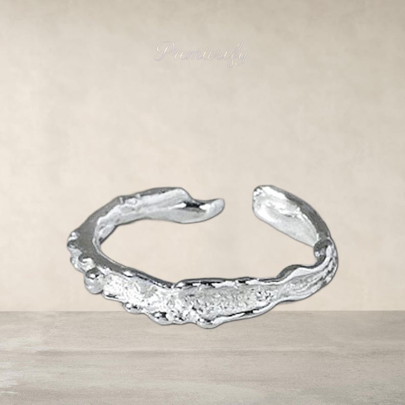 Molten Ring – Organic Textured Open Band, Minimalist Adjustable ...
