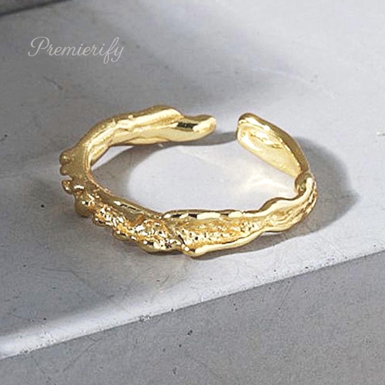 Molten Ring – Organic Textured Open Band, Minimalist Adjustable ...