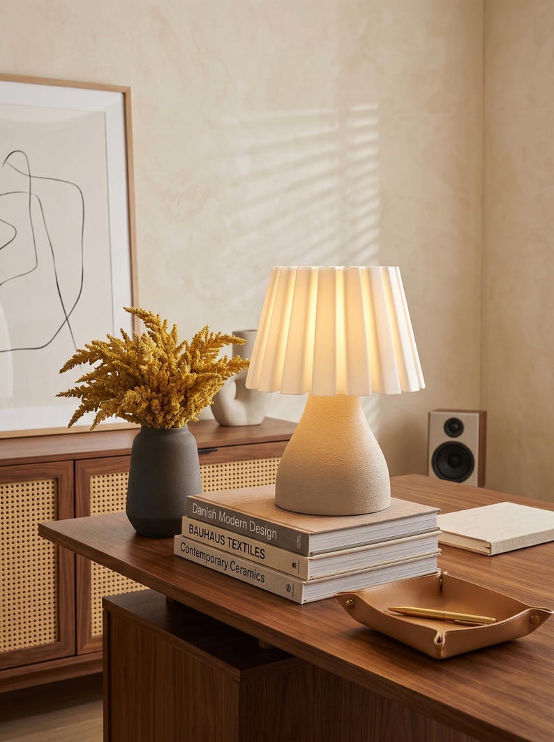 Minimalist Desk Lamp | Pleated Shade | Warm Ambient Glow | 3D Printed ...