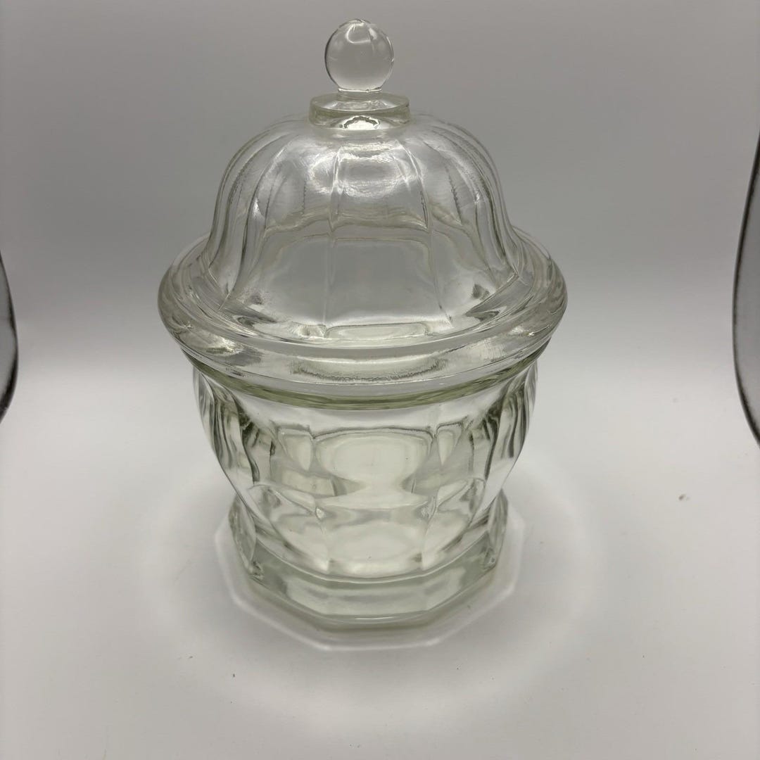 VTG INDIANA GLASS Jar Heavy Panel Biscuit Candy Apothocary Jar- 8" Tall ...
