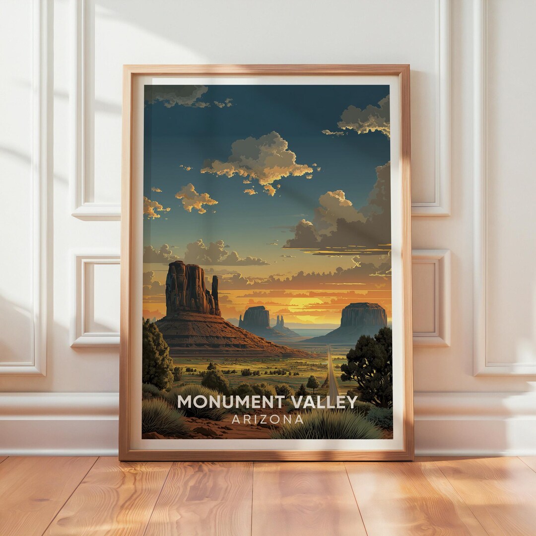 Monument Valley Print, Vintage Arizona Landscape Poster, Retro Travel ...