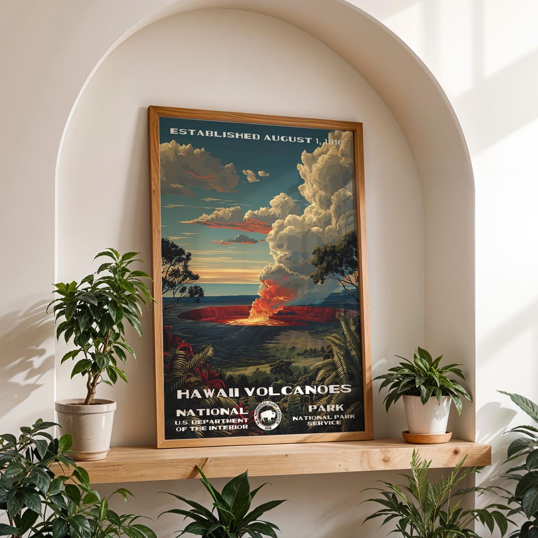 Hawaiʻi Volcanoes National Park Poster WPA Style, Retro Travel Wall Art ...