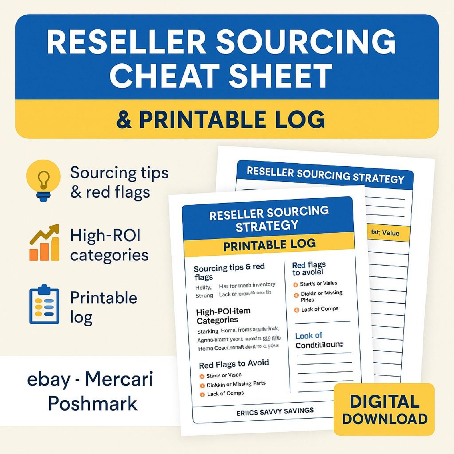 Reseller Sourcing Cheat Sheet & Printable Log | PDF | Ebay Mercari Poshmark Guide | Digital ...