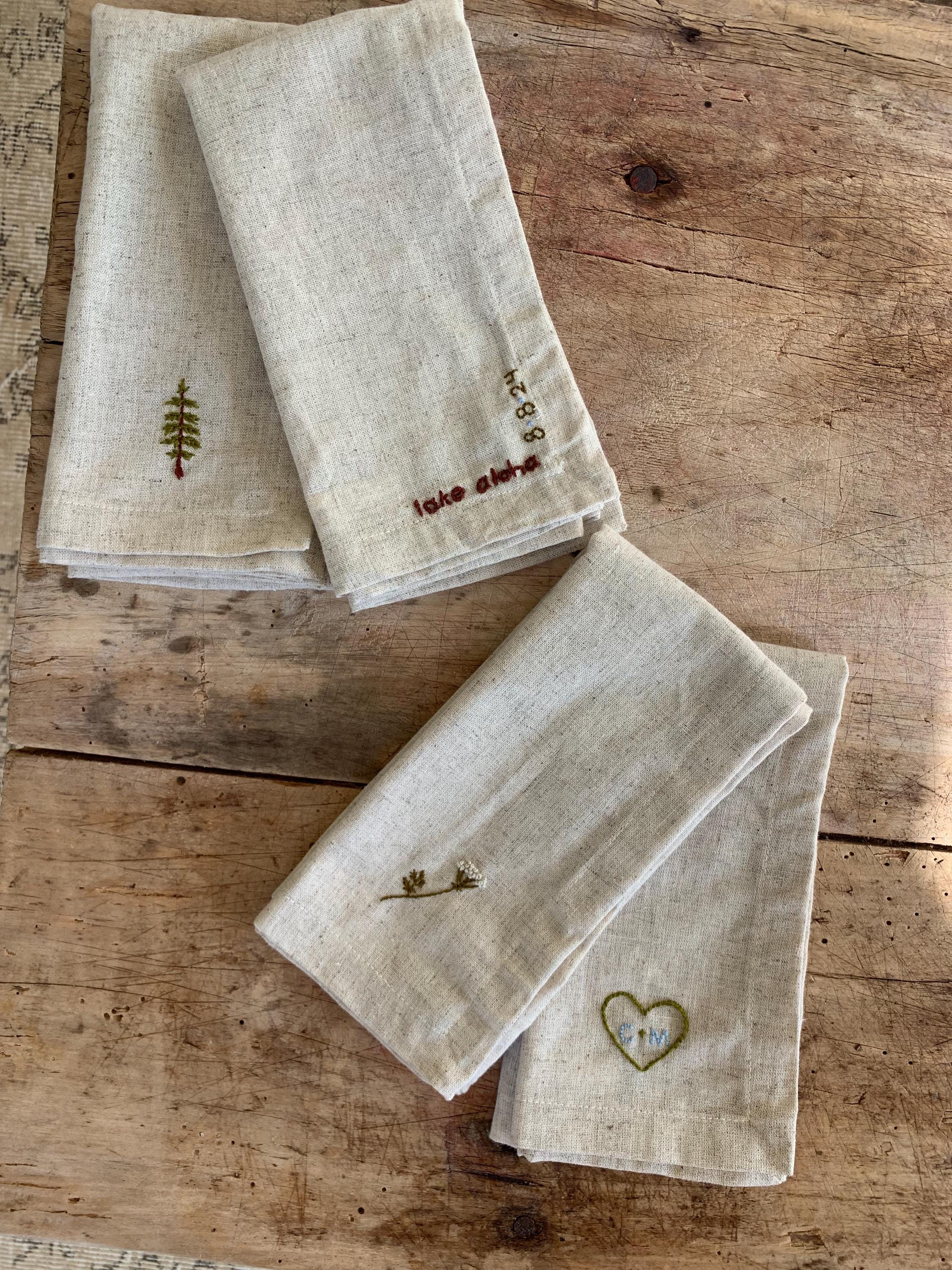 Custom Hand Embroidered Linen Napkins - Etsy